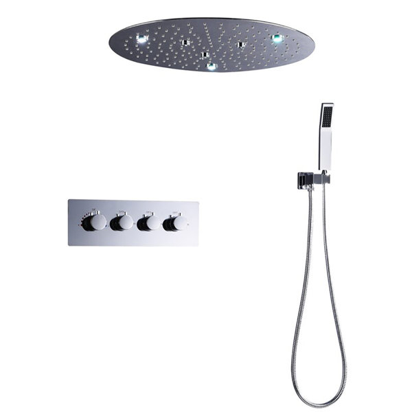 Juno Showers Système de douche thermostatique en nickel brossé avec douchette réglable au-dessus ...